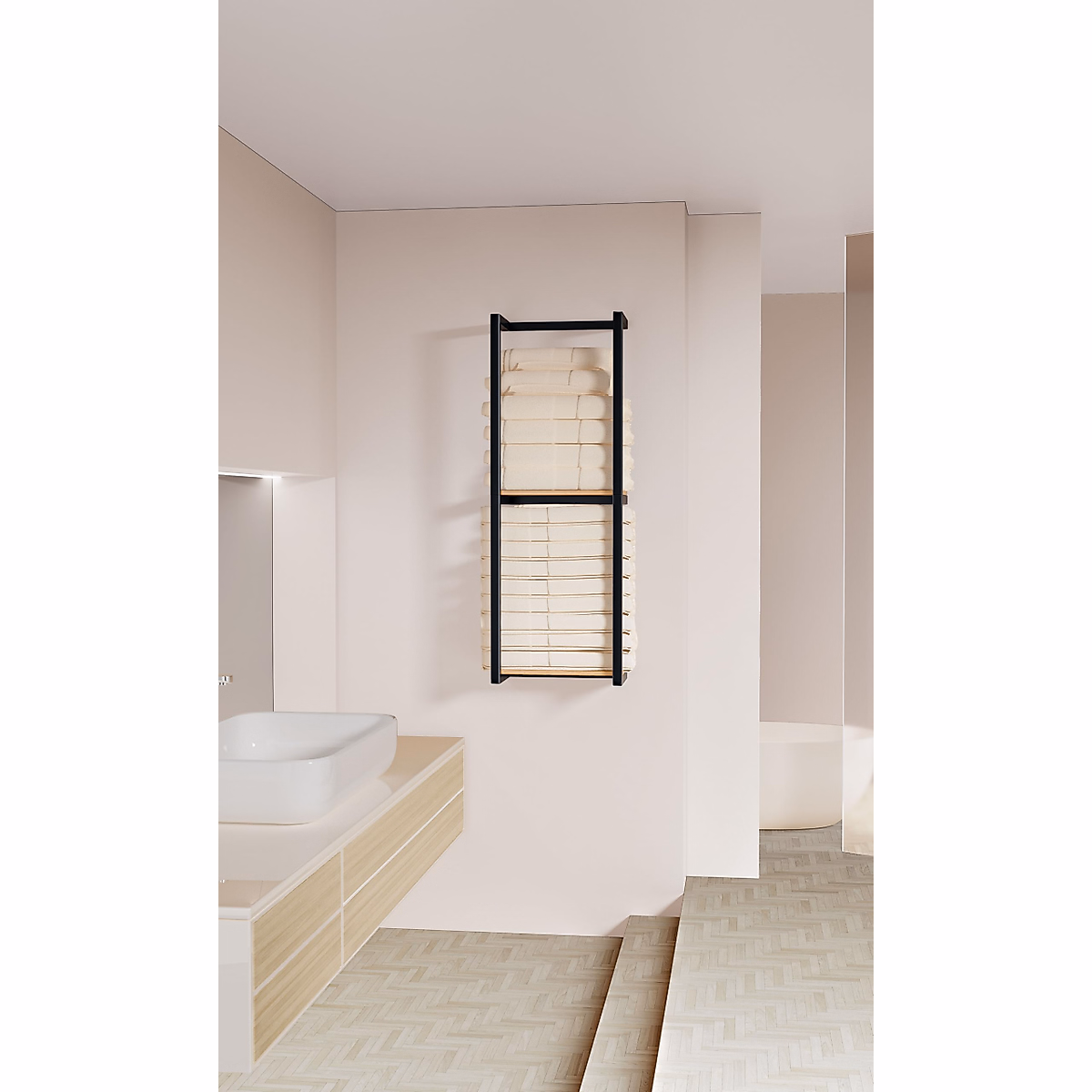 Bathroom Towel Rack with Shelves - Wall-Mounted Storage Holder for Towels & Essentials | Elegant Metal & Wood Design for Modern Bathrooms