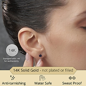 MAX + STONE 14k White Gold Square Stud Earrings for Women with Princess Cut Created Blue Sapphire 4 mm September Birthstone and Push Backs