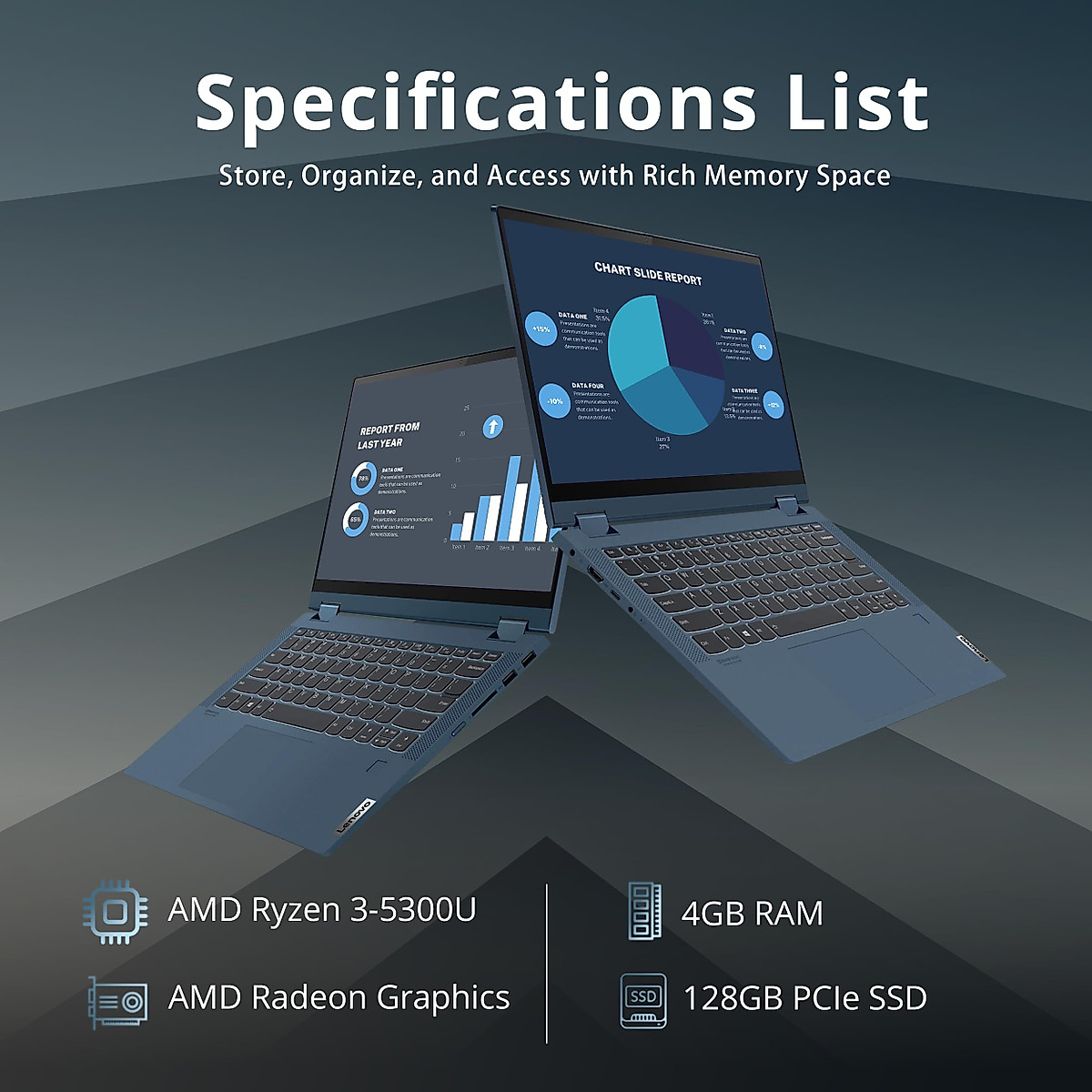 Lenovo IdeaPad Flex 5 2-in-1 Touchscreen Laptop, 14” FHD Display, AMD Ryzen 3 5300U, 4GB RAM, 128GB SSD, Backlit KB, FP Reader, Webcam with Shutter, Wi-Fi 5, Blue, Win 11, 128GB USB Card (Renewed)