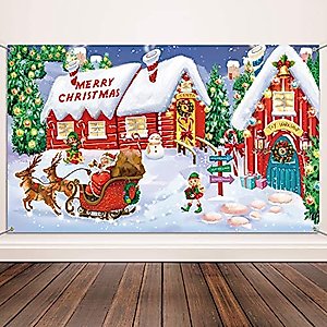 Christmas Wall Scene Santa Backdrop Extra Large Fabric Christmas Door Cover Decor Christmas Banner North Pole Village Setters Photo Booth Background for Christmas Decoration Supplies