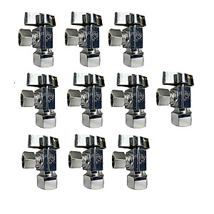 10Pcs EZ-Fluid Heavy Duty 1/2" Nom. Comp (5/8" OD Comp) x 3/8" OD Comp Squared Body Angle Stop Valve,1/4 Turn Handle,Chrome Brass Water Shut Off Ball Valve for Water Pipes,Faucet,Toilet, Sink