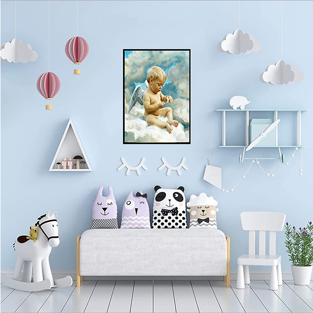 F-CANLAN Round Full Drill Diamond Painting Set, 5D DIY Angel Boy Diamond Art Kits Angel Baby Diamond Painting with Gem for Beginner Little Angel Paint with Diamonds for Room Decor (12X16 inches)