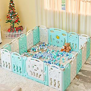 Albott Baby Playpen 18 Panels Safety Sturdy Kids Play Center Yard - Kids Activity Center for Indoor Outdoor Portable Play Yard with Gate for Baby (Blue+White)
