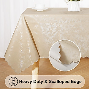 smiry Rectangle Table Cloth, Waterproof Heavy Duty Vinyl Tablecloths, Wipeable Washable Table Cover for Kitchen and Dining Room (Beige, 60" X 102")