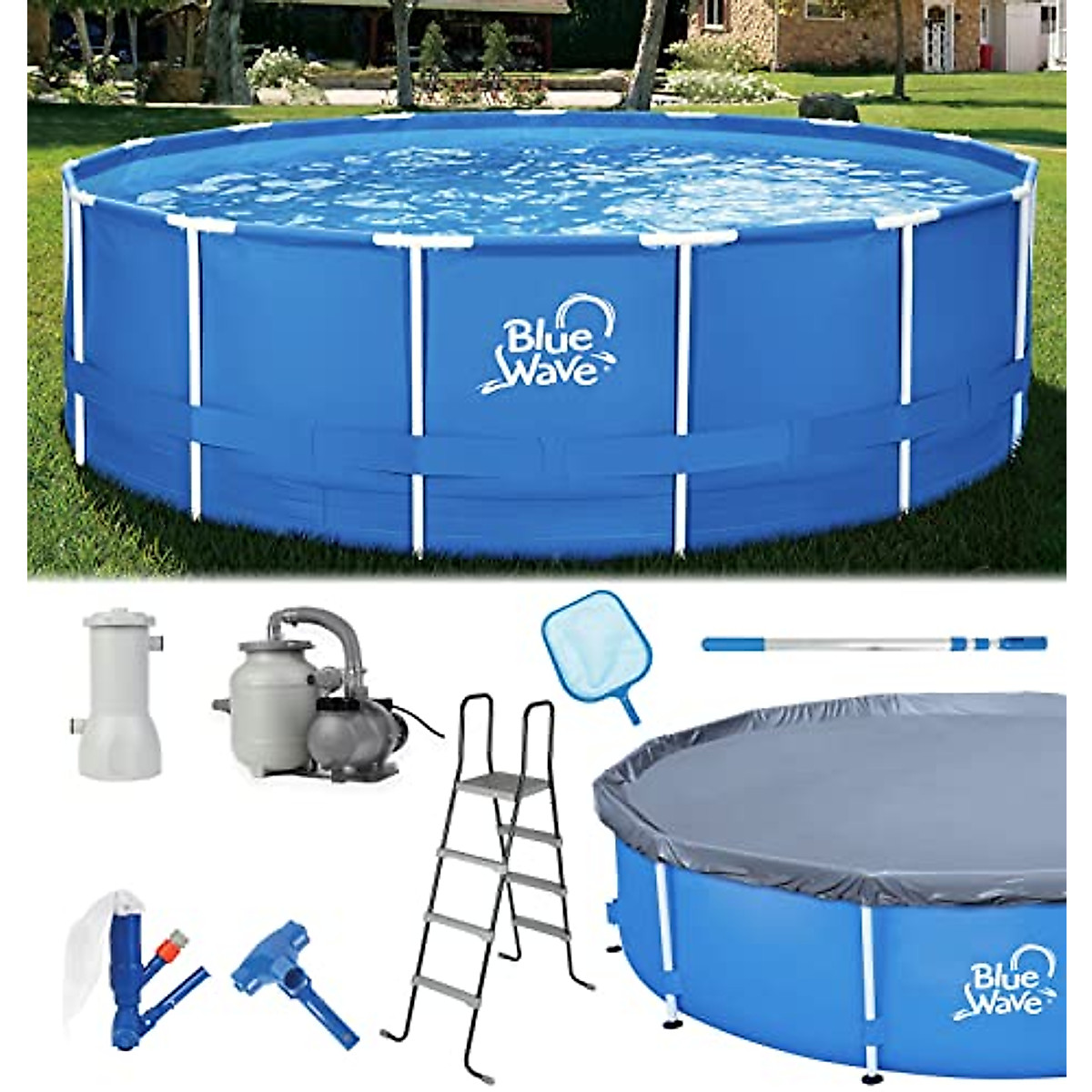 Blue Wave NB19791 18-ft Round 52-in Deep Active Frame Package Above Ground Swimming Pool with Cover