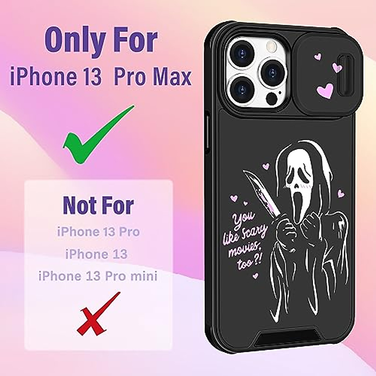 oqpa for iPhone 13 Pro Max Phone Case Cute Cartoon Phone Case for Women Girly Girl Cool Kawaii Funny 13 ProMax Case with Camera Cover+Ring Holder for Apple iPhone 13 Pro Max 6.7'', Heart Skull