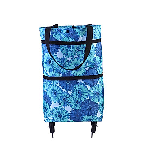 VILLCASE Foldable Dolly Folding Shopping Cart Stair Climber Cart Foldable Compact Grocery Collapsible Trolley Bags Reusable Shopping Bags Grocery Bags Shopping Trolley Blue Flowering Shopping Tote