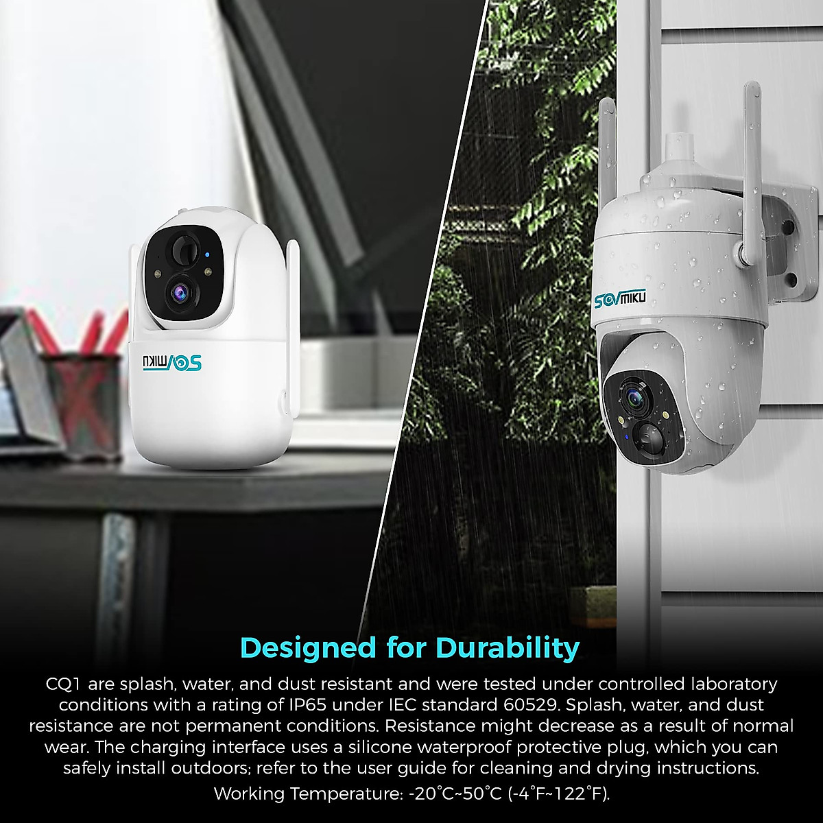 SOVMIKU CQ1S 2K Battery Security Camera Wireless Outdoor, PIR Motion Detection, Two-Way Audio, 360° View Pan/Tilt, Easy to Setup, Night Vision, Audible Flashlight Siren,SD Slot