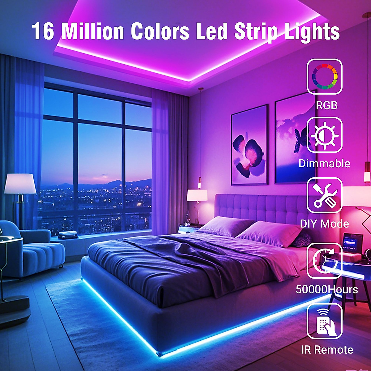 VOLIVO 100ft RGB Led Strip Lights, Color Changing Led Light Strips Kit with 24 Keys IR Remote Control, Music Sync Lighting for Bedroom, Room, Home