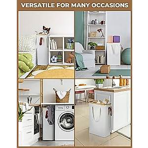 yamagahome Slim Laundry Basket with lid 52L, Collapsible Narrow Laundry Hamper with Removable Washable Laundry Bag, Thin Hamper Storage Basket Made of Bamboo and Oxford for Bedrooms, Bathroom, RV