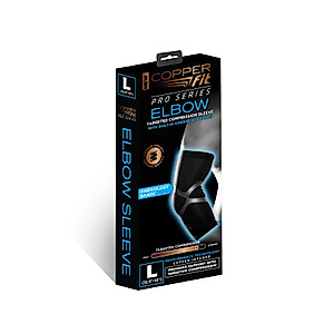 Copper Fit Pro Series Performance Compression Elbow Sleeve, Black with Copper Trim, Large