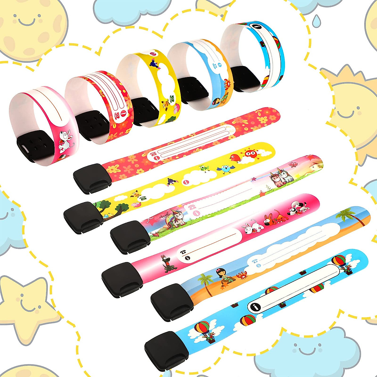 14 Pieces Children Safety ID Wristband Reusable Identification Bracelets Waterproof ID Band Safety Wristband for Boys and Girls (Cute Style)