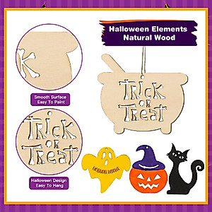 MGparty Halloween Crafts 60PCS Halloween Wooden Slices DIY Natural Wood Crafts Unfinished Predrilled Cutouts Ornaments for Kids Halloween Hanging Decorations Gifts