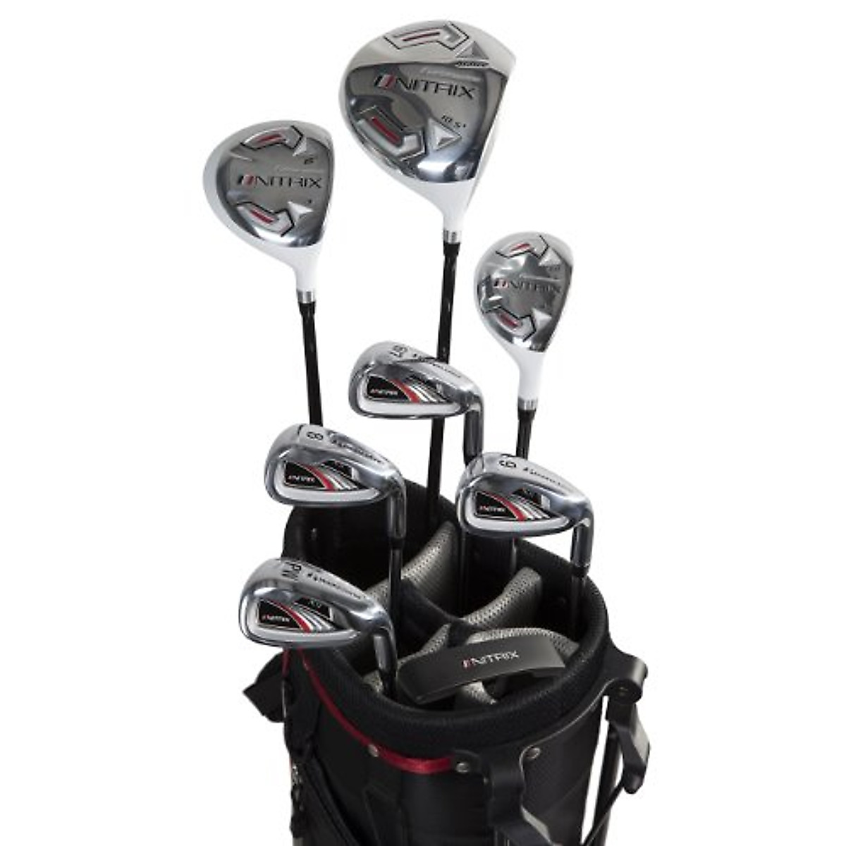 Pinemeadow Golf Men's Nitrix Pro Set Driver, 3 Wood, Hybrid, 6/7-PW Irons, Putter Bag (Right Hand, Graphite/Steel, Regular)