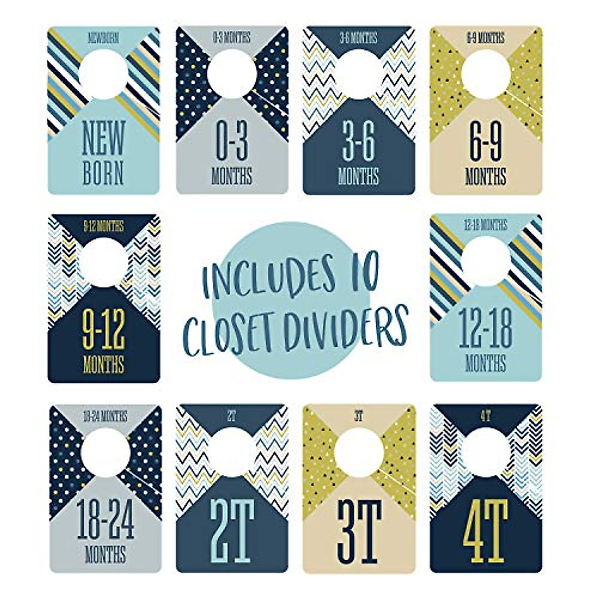 Canopy Street Baby Boy Closet Clothing Dividers/Closet Organizer For Baby Clothes Newborn To 4T / 4" x 6" Boy Nursery Clothes Size Dividers