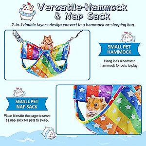 HOMEYA Guinea Pig Hideout Kit,Pet Hideout Play Tube Hideaway Bedding+Small Animal Bunkbed Hammock,Funny Toys and Cage Accessories for Ferret Rat Hamster Squirrel Chinchilla Sugar Glider-Rainbow