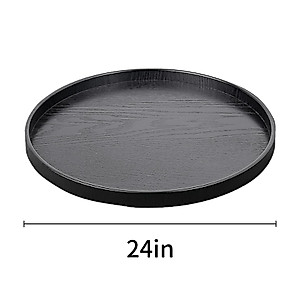 16 Inches Extra Large Solid Wooden Serving Tray Round Tea Coffee Table Tray Snack Food Meals Serving Plate Kitchen Party Bar Server Breakfast Tray with Raised Edges Ottoman Tray Nature Wood