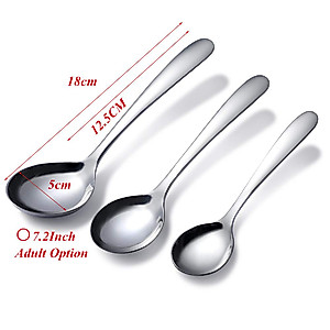 Qualizon 18/8 Stainless Steel Adult Soup Spoon Big Round Spoons Large Heavy Weight Dinner Spoon 4-Piece (7.2Inch)