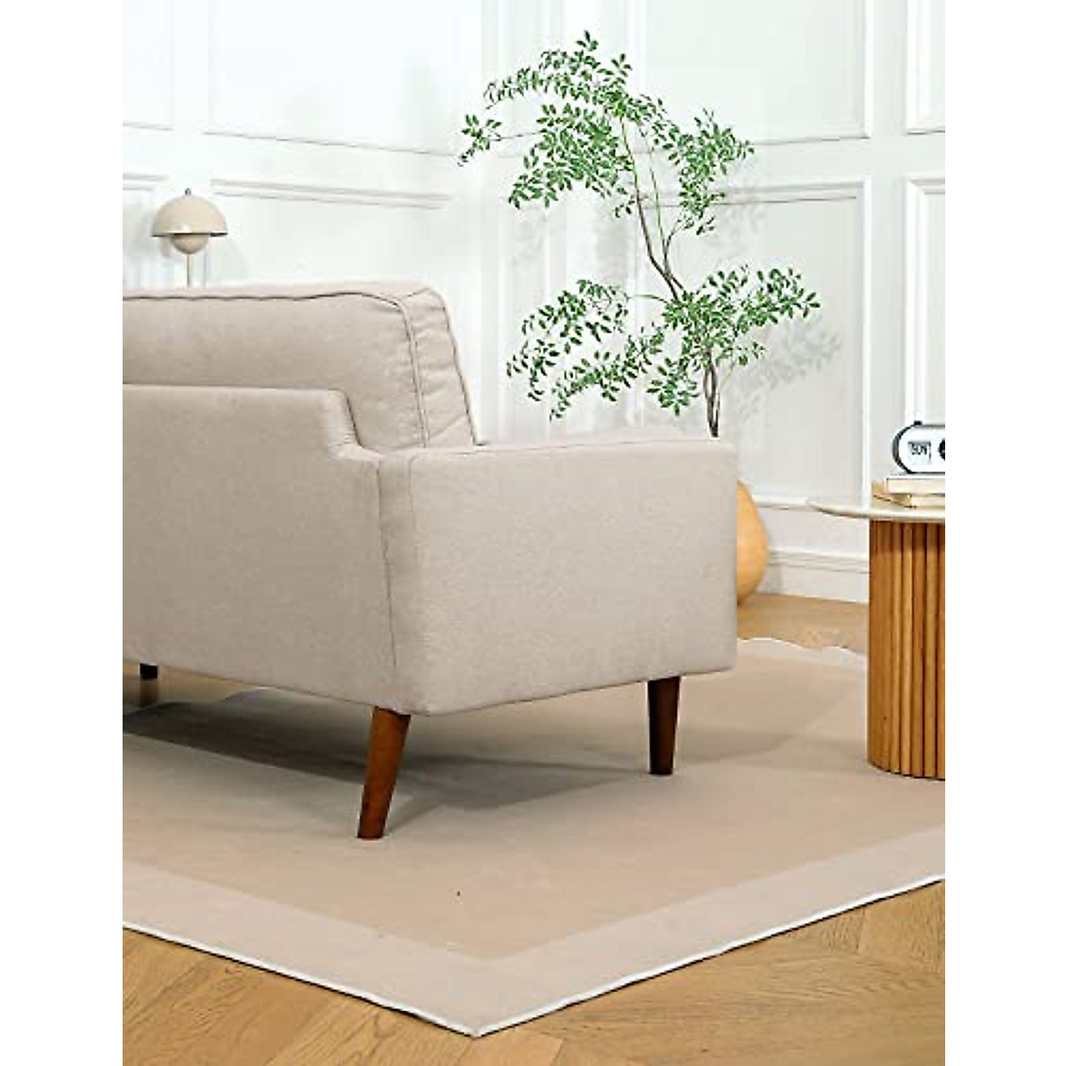 Koorlian Small Sofa Couch, 2 Seater Fabric Loveseat, Mid Century Modern Couches for Living Room, Button Tufted Seat Cushion, Square Armrest, 2 Throw Pillows, Fit for Small Spaces, Dorm, Apart, Beige