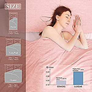 Cooling Weighted Blanket 59 X 79in Queen Sized Blanket, Japanese Q-Max 0.4 Technology Mica Nylon with Cooling Fibers Material Blanket for Adults, Children, Babies. Keep Cooling in Summer Night-Pink