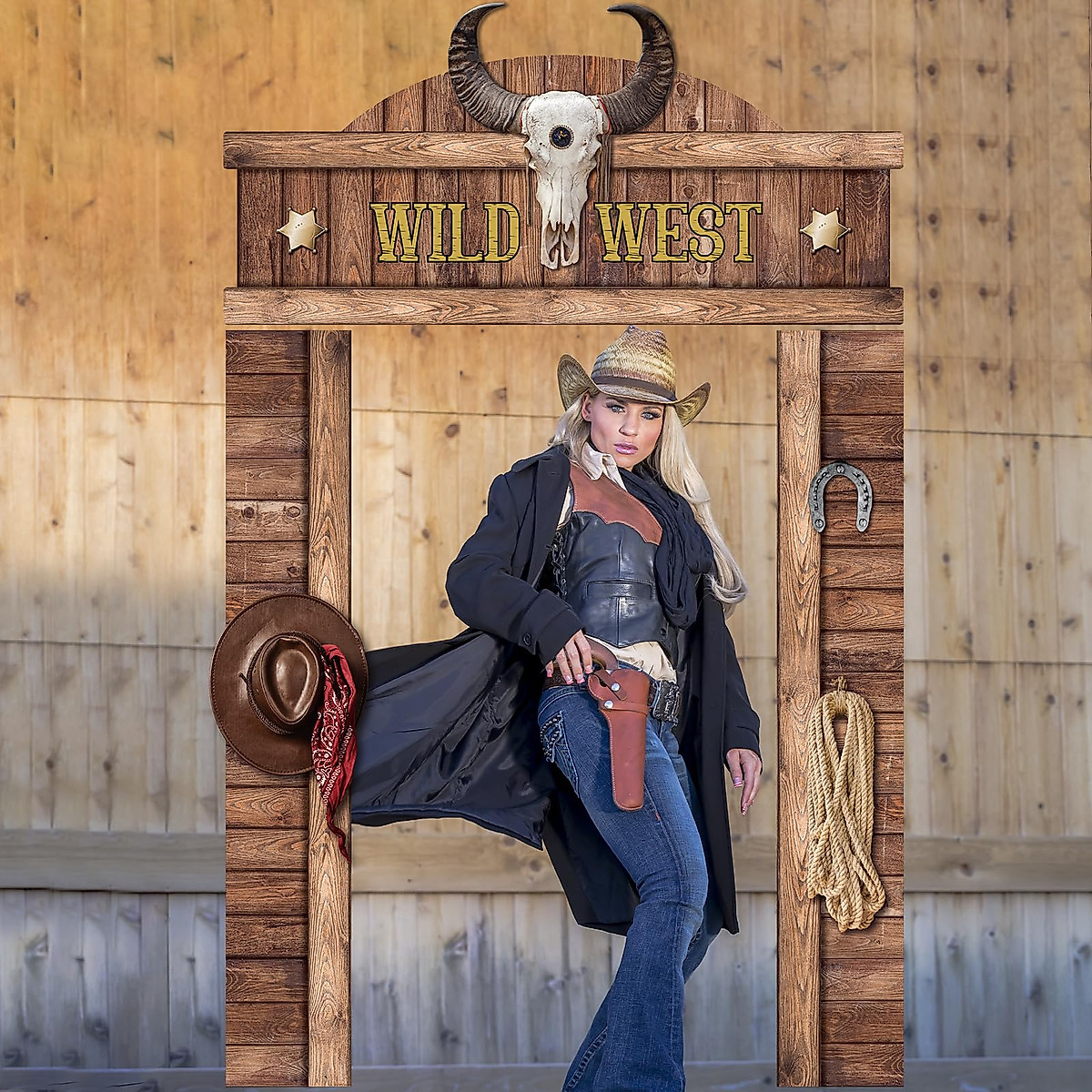 Chunnin West Cowboy Party Door Decoration Wild West Party Decoration Cowboy Door Banner Hanging Supplies Western Themed Saloon Banner for Western Rustic Bar Photo Booth Props Favor