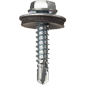 Small Parts Steel Self-Drilling Screw, Zinc Plated Finish, Hex Washer Head, External Hex Drive, Sealing, Includes Washer, 1-1/2" Length, #10-16 Threads (Pack of 100)