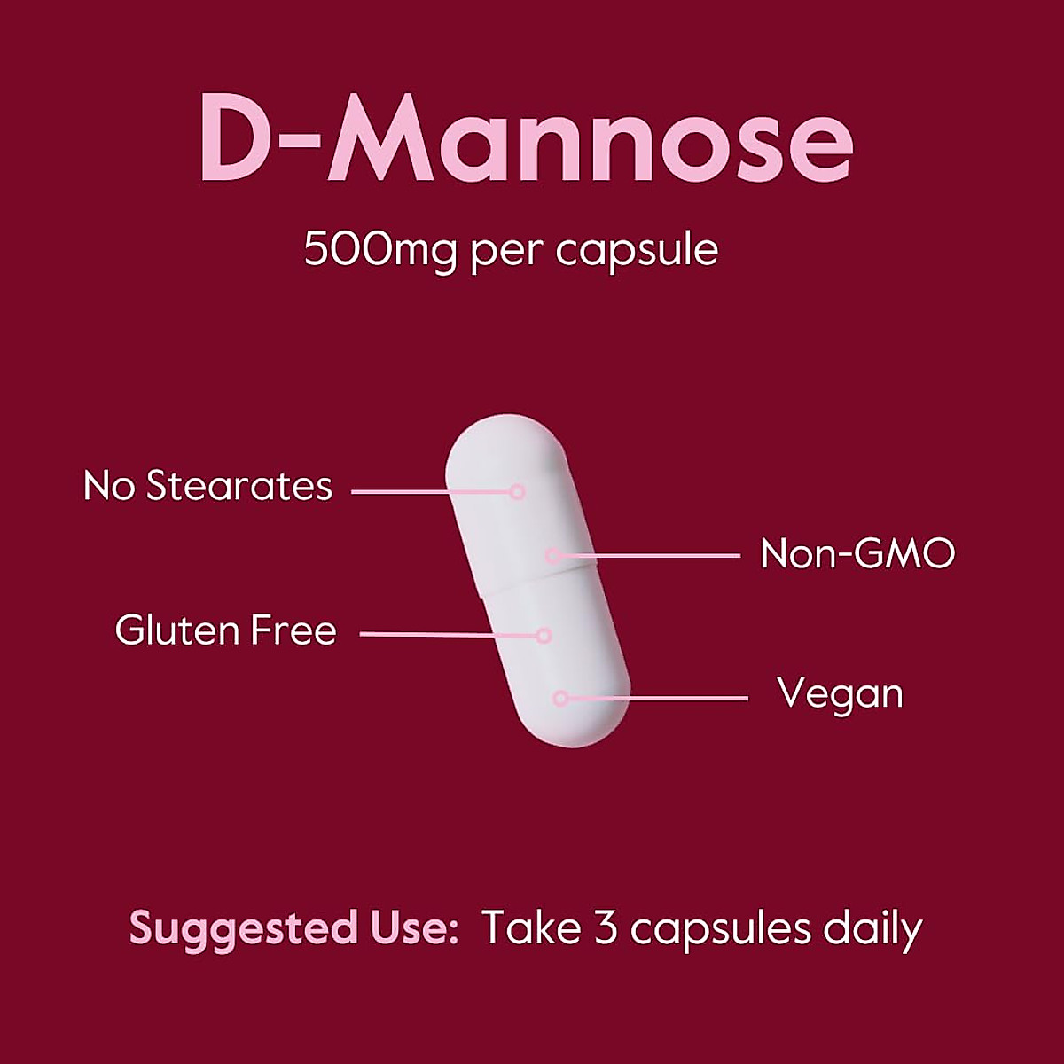 BESTVITE D-Mannose 500mg (240 Vegetarian Capsules) - No Stearates - No Fillers - Vegan - Non GMO - Gluten Free - Corn Free