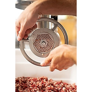 MEAT! 1 HP Meat Grinder with 3 Stuffing Tubes, 2 Stainless Steel Grinding Plates, and a Stainless Steel Stuffing Plate for Making Ground Meat