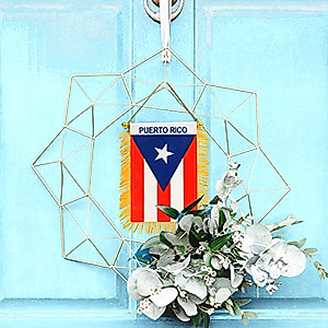 Anley 4 X 6 Inch Puerto Rico Fringy Window Hanging Flag - Mini Flag Banner & Car Rearview Mirror Décor - Fringed Puerto Rican Hanging Flag with Suction Cup