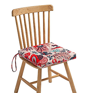 Makimoo 2-Pack Outdoor/Indoor Wicker Patio Seat Cushion Pad with Ties - Dining Chair Cushion, 17" x 17" (Blue and Red Leaves)