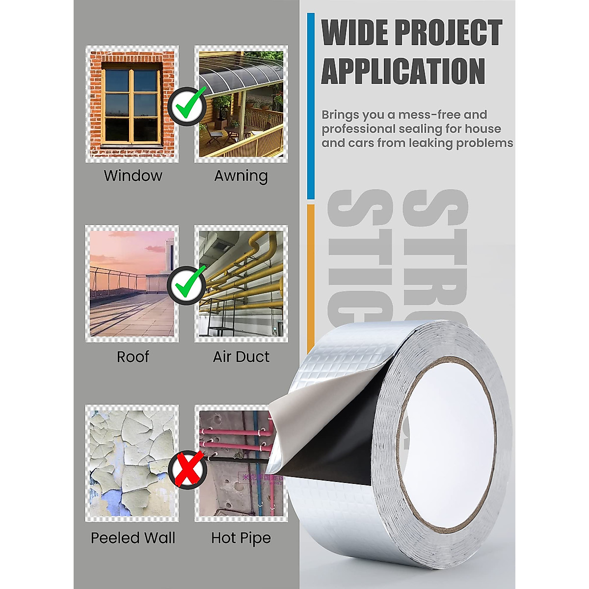 Lichamp Aluminum Butyl Tape, Waterproof Butyl Aluminum Foil Tape 2 inches x 16.4ft for RV Repair, Roof, Window Patch, Boat and Outdoor Pipe Sealing