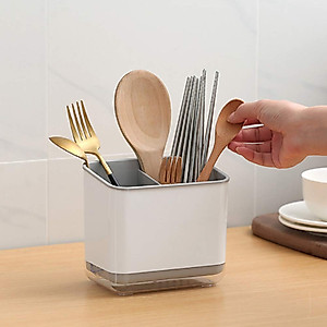 AKOAK 1 Pack Chopstick Holder - Cutlery Storage Box, Sink Cutlery/Spoon/Knife/Fork 3 Compartment with Drain Pipe Ideal Kitchen Organizer