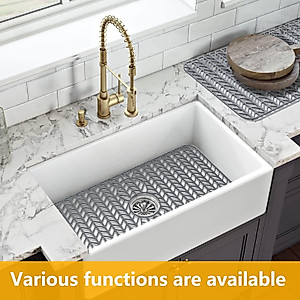 Silicone Sink Mat Protectors for Kitchen 29.5‘’×15‘’ JOOKKI Kitchen Sink Protector Grid for Farmhouse Stainless Steel Accessory with Reserved hole