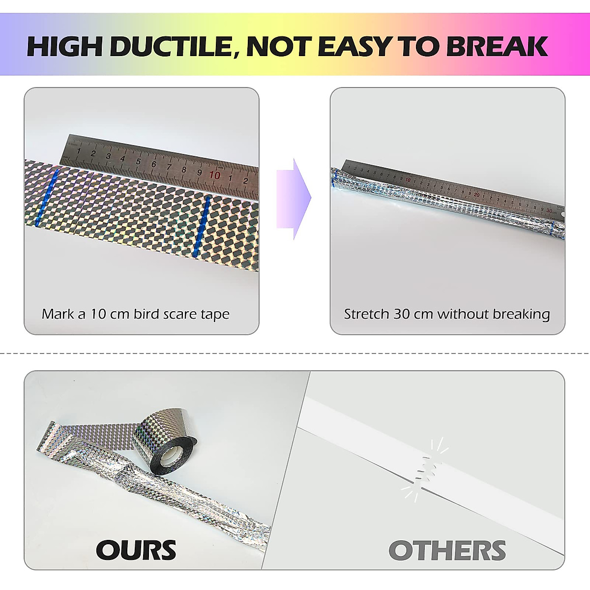 Ruolan Bird Scare Tape Ribbon(700FT) Reflective Tape Keep Birds Away Outdoor,Double Side Bird Flash Tape, Scare Geese, Pigeon, Duck, Woodpecker