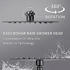 KSUCBOHAR Shower Head, 8 Inch High Pressure Rain Shower Head, Pressure Boosting Shower Head, Awesome Shower Experience, Stainless Steel Rainfall Shower Head (Square Black)