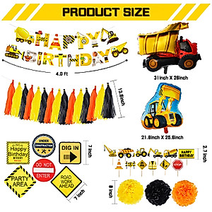 Garma Birthday Party Decorations for Kids, Construction Birthday Party Supplies with Excavator Foil Balloons,Construction Signs,Cupcake Toppers, Banners for Construction Birthday Party Decorations Kit