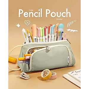 Large Capacity Pencil Case Pen Bag, Pencil Bag Stationery Storage Pencil Pouch, Handheld Makeup Pouch Holder Pencil Organizer College School Office Supplies for Student Christams Gift (Light Green)