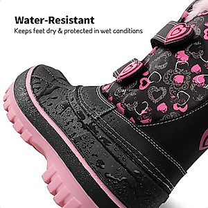 DREAM PAIRS Boys Girls Snow Boots Water-Resistant Outdoor Sport Warm Cozy Anti-Slip Cute Ankle Winter Shoes for Toddler/Little/Big Kid,Size 2 Little Kid,Black/Pink,DUCKO