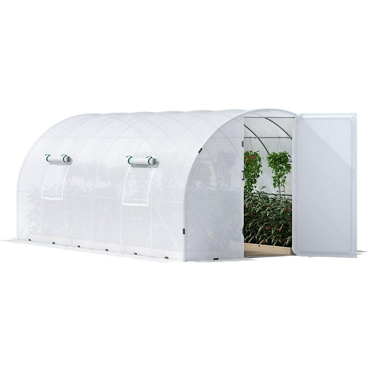 Papababe 20x10x7.5 FT Extra high Large Walk-in Greenhouse for Outdoors, Upgraded Swing Door, Heavy Duty Galvanized Steel Frame Tunnel Greenhouse kit, Reinforced PE Cover & Film Clips, White