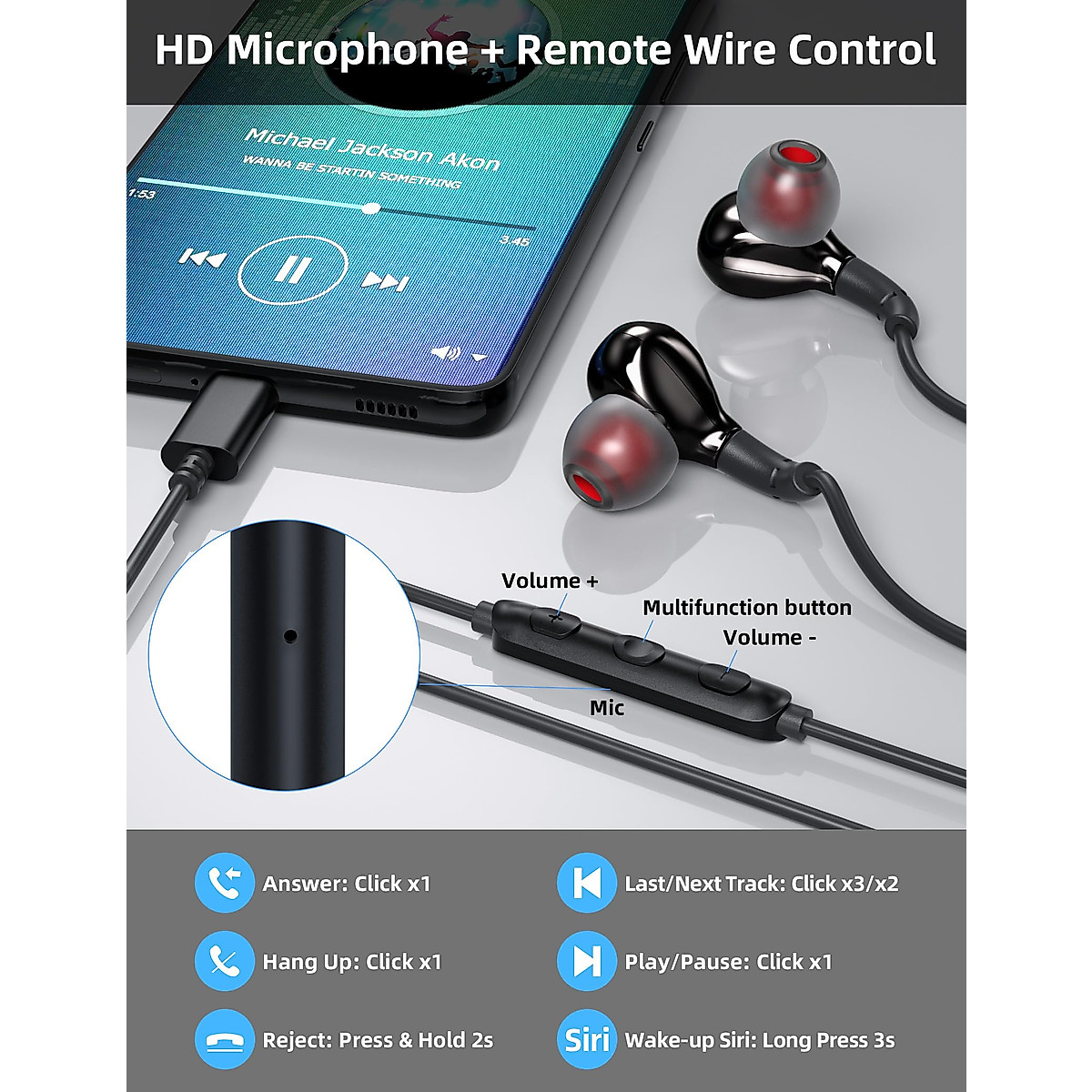 USB C Headphones for iPhone 16 15 Pro Plus Samsung S24 S23 S22 Ultra Flip Fold A53, Wired Earbuds Noise Canceling in-Ear Type C Earphones Microphone Volume Control Stereo for iPad Pro,Pixel 8 7a 6