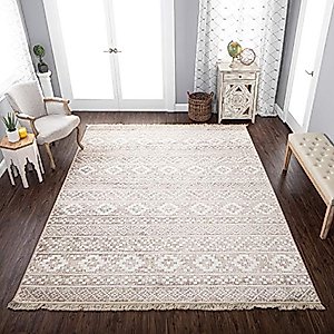 SUPERIOR Genaine 8' x 10' Indoor Area Rug, Traditional Carpet for Living Room Home Decor, Geometric Design, Compatible for Hardwood Floors, Vintage , Alfombras para Salas, Amber