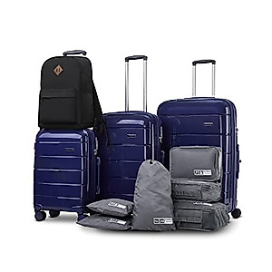 imiomo Luggage Hardside Suitcase Sets,3 Piece Travel Luggage Sets with Spinner Wheels,Lightweight PP Luggae Sets Clearance with TSA Lock (Blue)