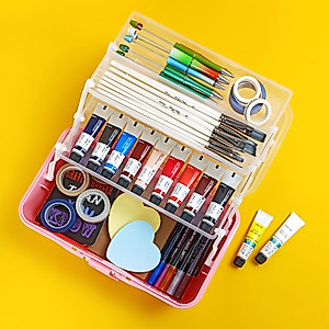 Tackle Box Organizers and Storage,10inch Craft Organizers and Storage,Three-Layer Sewing Box With 2 Trays,Medicine Storage Box With Handle For Nail、Makeup、Diamond Painting、Building Blocks (PINK)