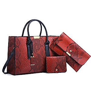NC Snakeskin Pattern Female Bag Fashion Trend Diagonal Handbag Retro Large-Capacity Four-Piece Bag, Red