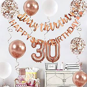 Rose Gold Dirty Thirty Happy 30th Birthday Banner Garland Foil Balloon 30 for Womens 30th Birthday Decorations Hanging Dirty Thirty 30 Year Old 30 Fabulous Birthday Party Supplies Backdrop for Her