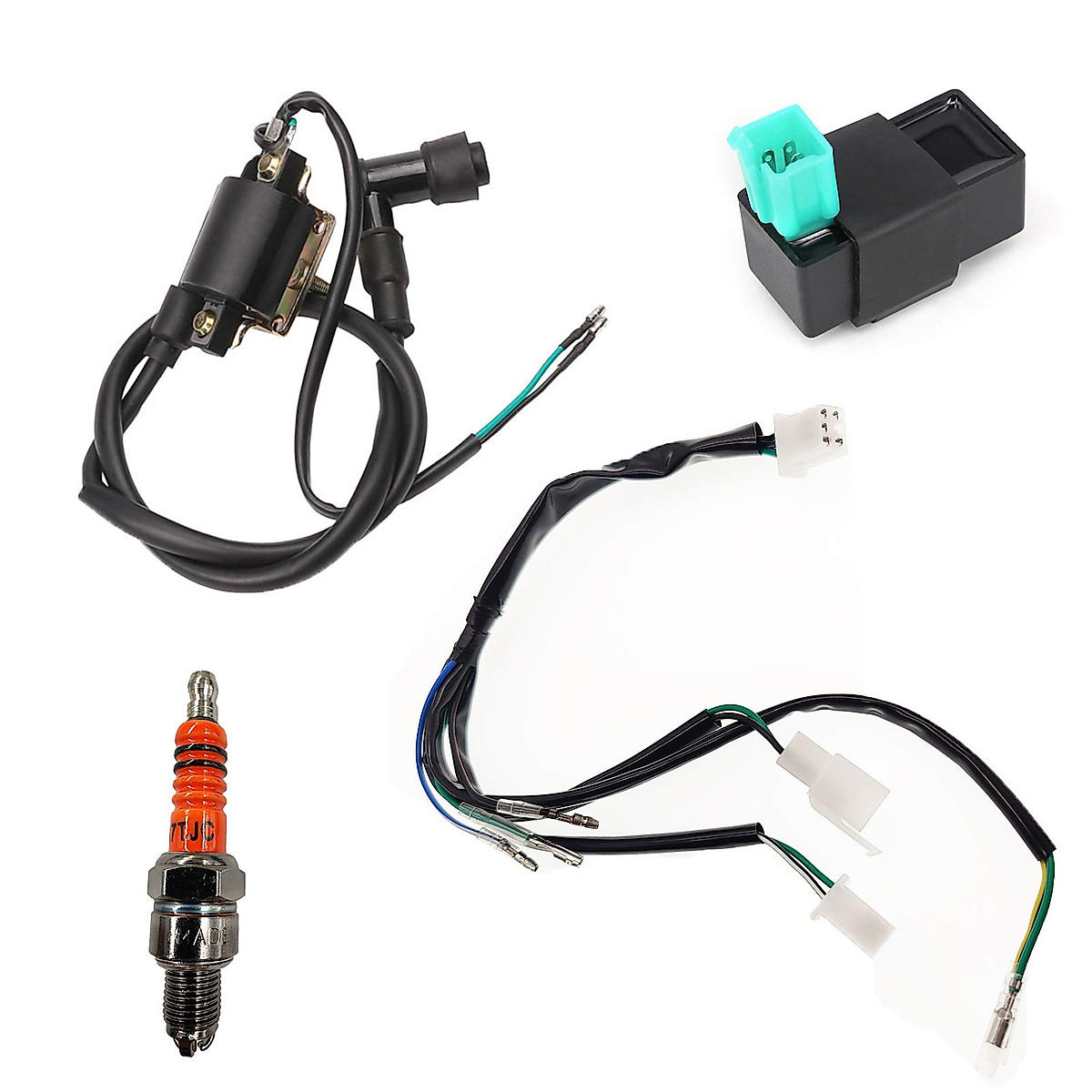 ATV Wiring Harness 110cc Chinese ATV Wiring Harness CDI Ignition Coil 2 Coil Magneto stator Plate Set for tao tao Scooter Pit Bike ATV 50cc 70cc 90cc 110cc 125cc 4 Stroke Wiring Harness