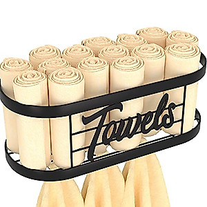 Towel Rack for Bathroom, Towel Holder with 5 Towel Hooks Wall Mounted, Bathroom Towel Storage Holder with Shelf for Large Towels, Washcloths, Hand Towels, Shower Towel, Bathroom Decor, Metal, 2 Pack