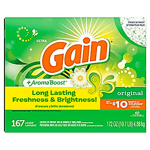 Gain Powder Laundry Detergent for Regular and HE Washers, Original Scent, 172 ounces (Packaging May Vary)