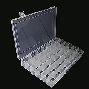 Juvielich Clear Plastic Organizer Box, 36 Fixed Grids Storage Container Jewelry Box for Beads Art DIY Crafts Jewelry Fishing Tackles 10.83"x7.4"x1.77"(LxWxH)