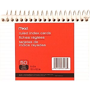 Mead Wirebound Ruled Index Cards, 4 X 6 Inches (63138),white